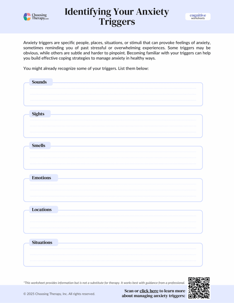 Free Anxiety Triggers Worksheet (PDF Download) | ChoosingTherapy.com