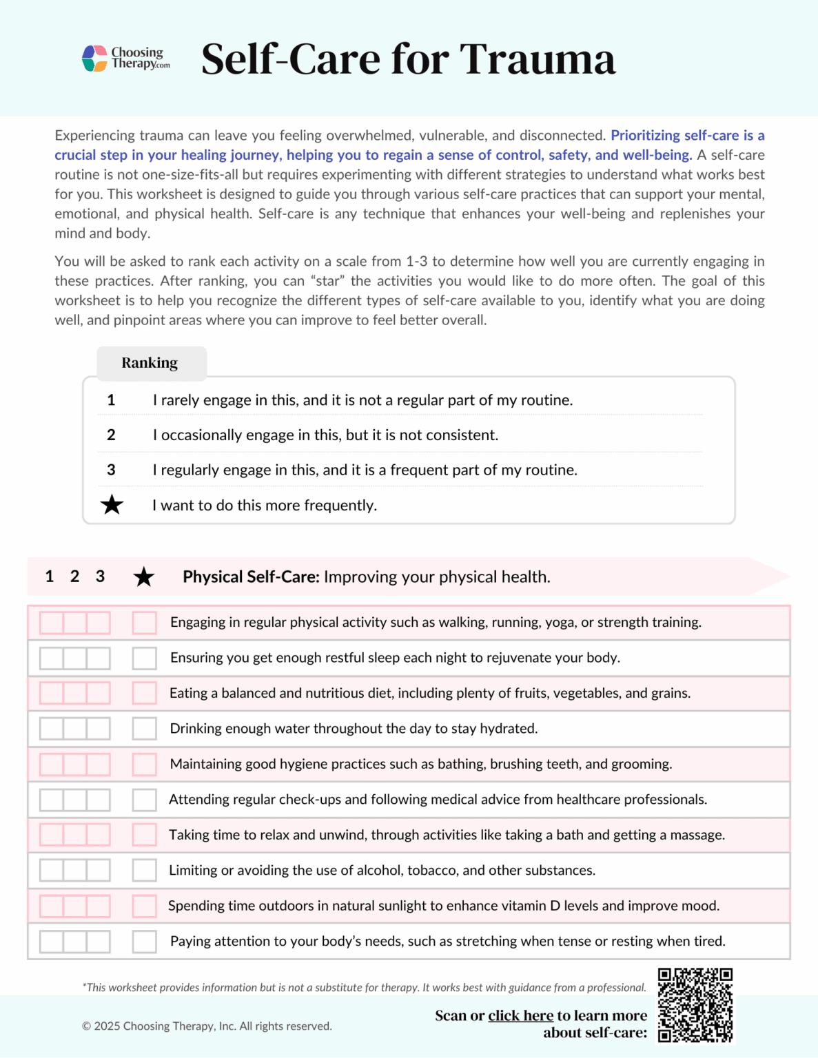 Free Trauma Worksheets (Printable PDF Downloads) | ChoosingTherapy.com