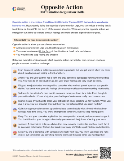 Opposite Action DBT Worksheet (Free Printable PDF) | ChoosingTherapy.com