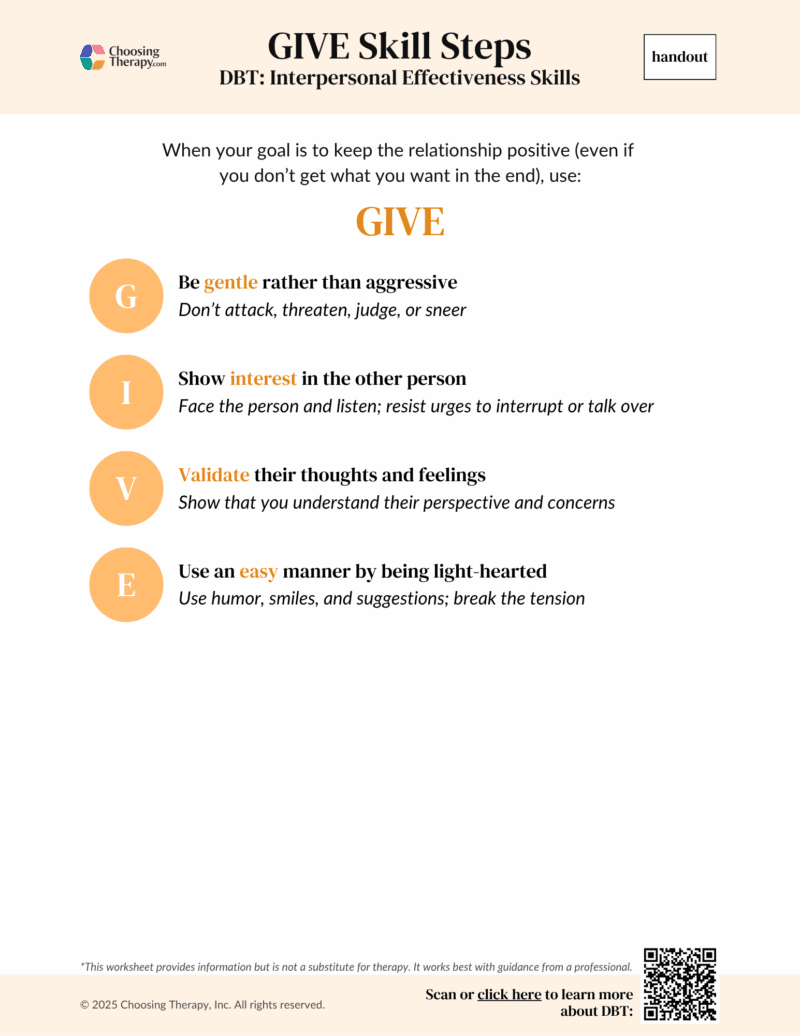 DBT Give Skill Worksheet (Free PDF Download) | ChoosingTherapy.com