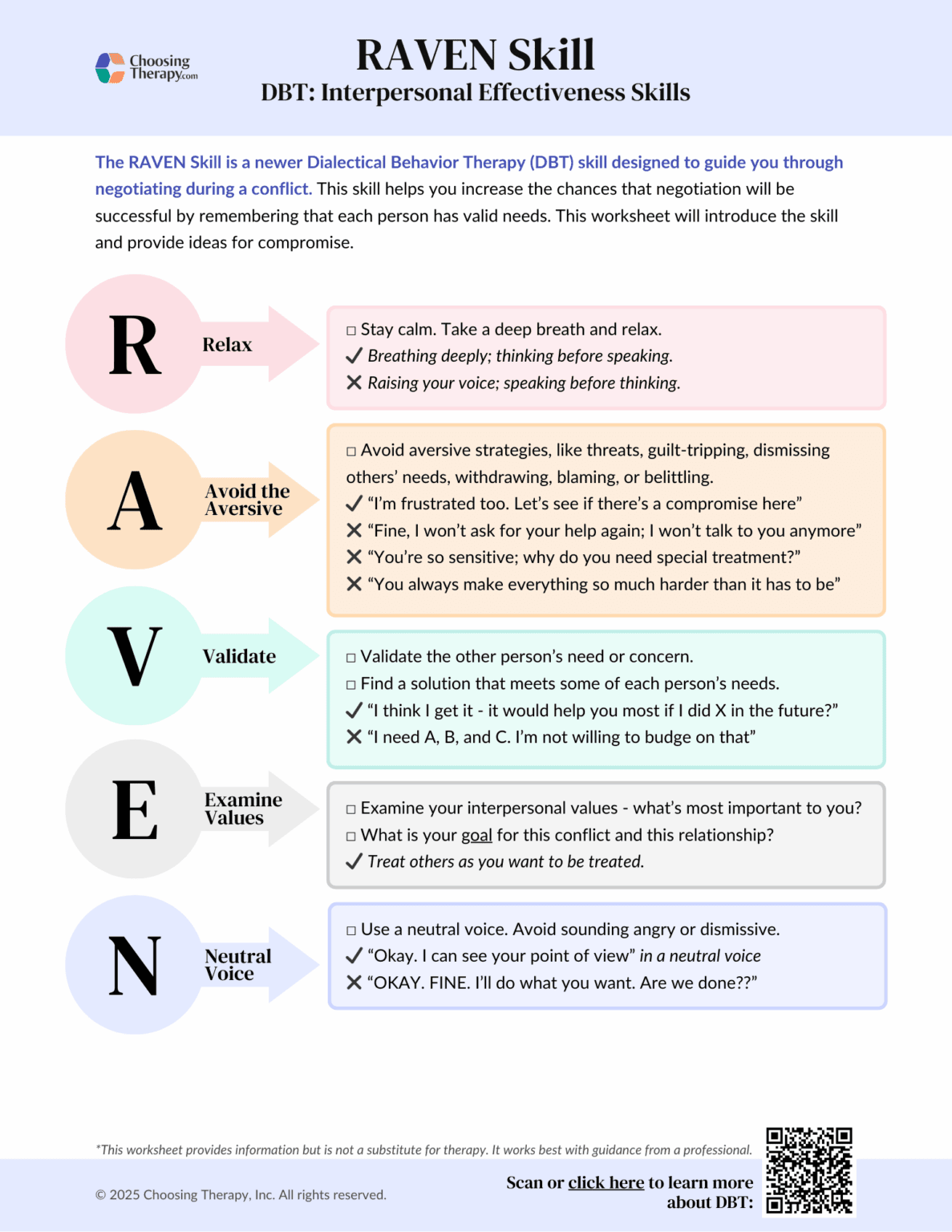RAVEN Skill DBT Worksheet (Free PDF Download) | ChoosingTherapy.com