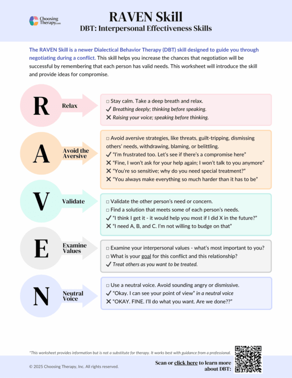 RAVEN Skill DBT Worksheet (Free PDF Download) | ChoosingTherapy.com