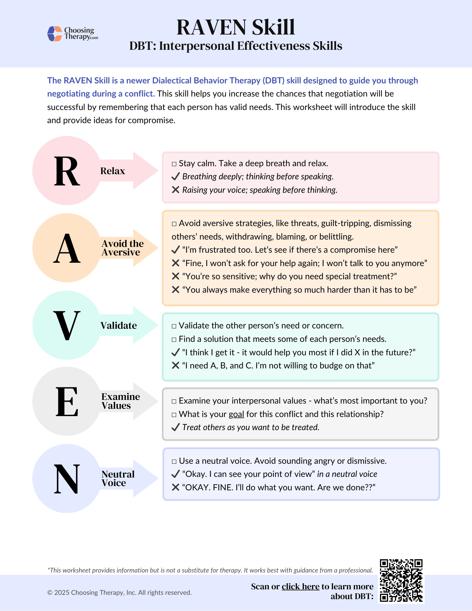 RAVEN Skill DBT Worksheet (Free PDF Download) | ChoosingTherapy.com