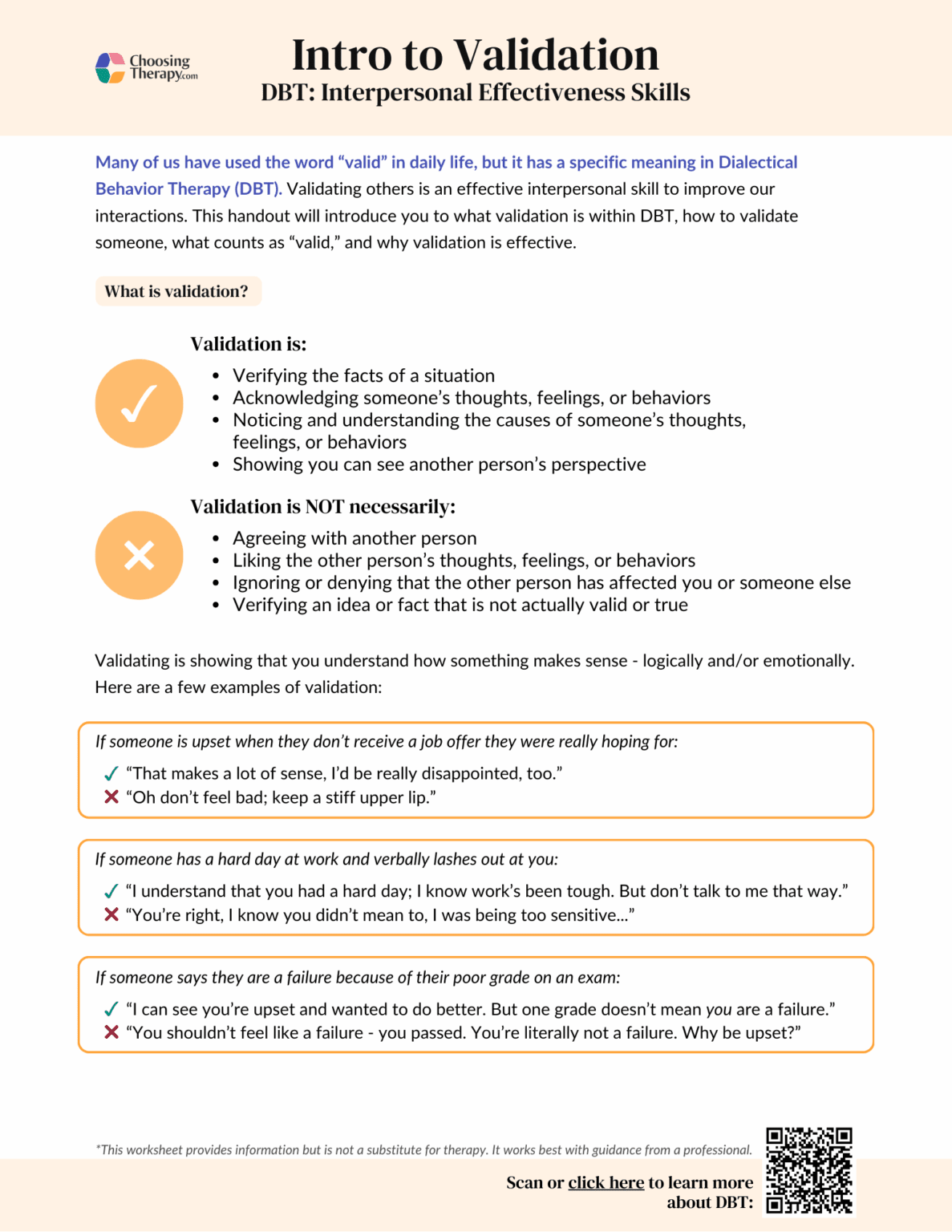 DBT Validation Worksheet (Free PDF Download) | ChoosingTherapy.com