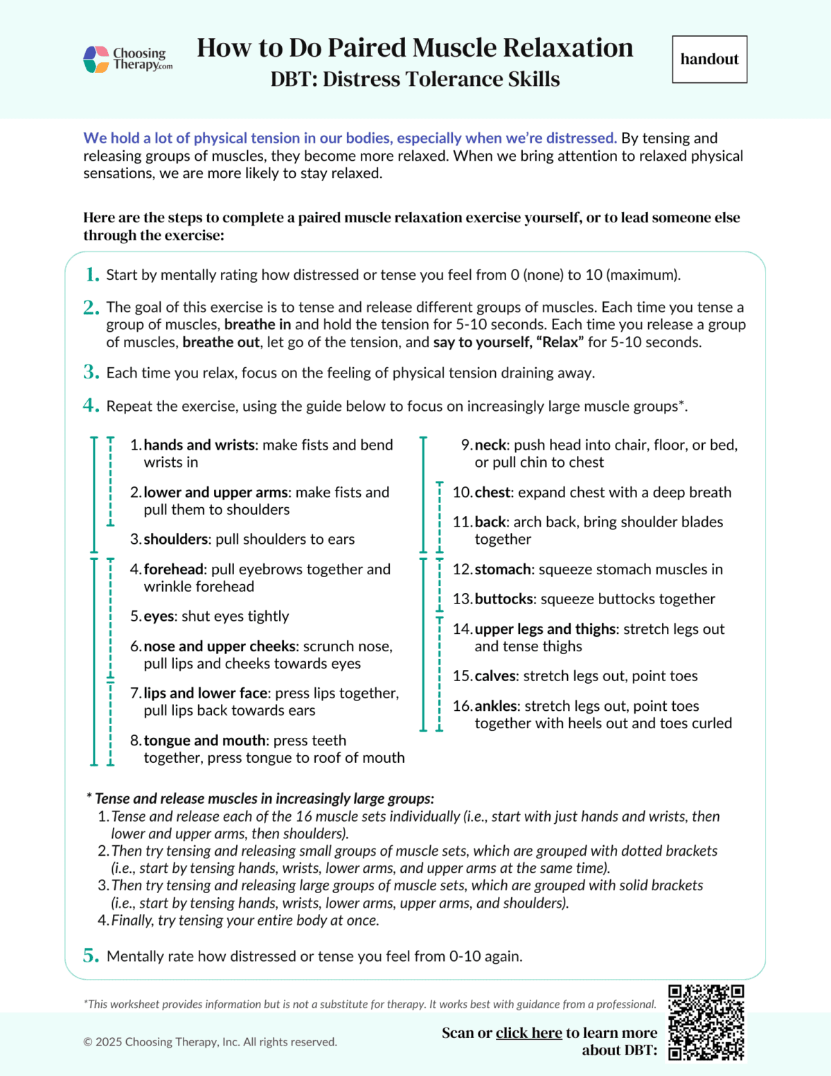 How to Do Progressive Muscle Relaxation Handout | ChoosingTherapy.com