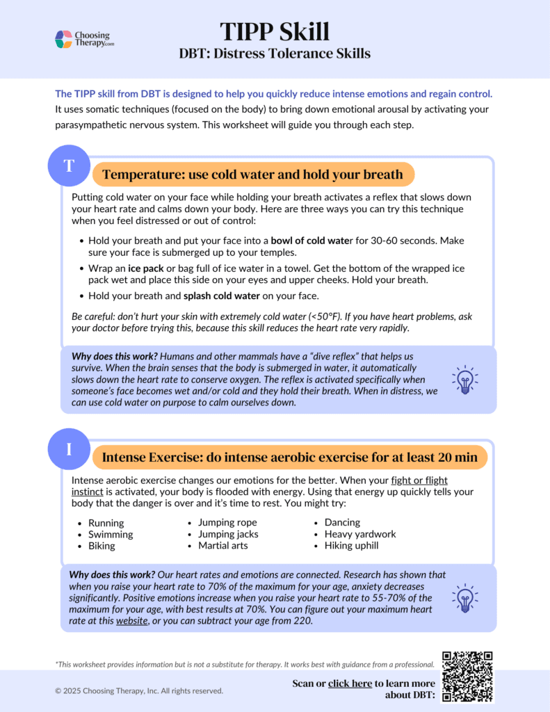TIPP Skill Worksheet | ChoosingTherapy.com