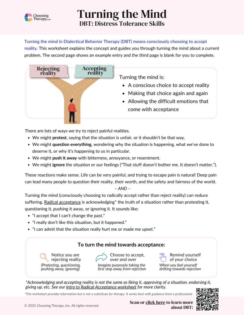 Turning the Mind DBT Worksheet (Free PDF Download) | ChoosingTherapy.com