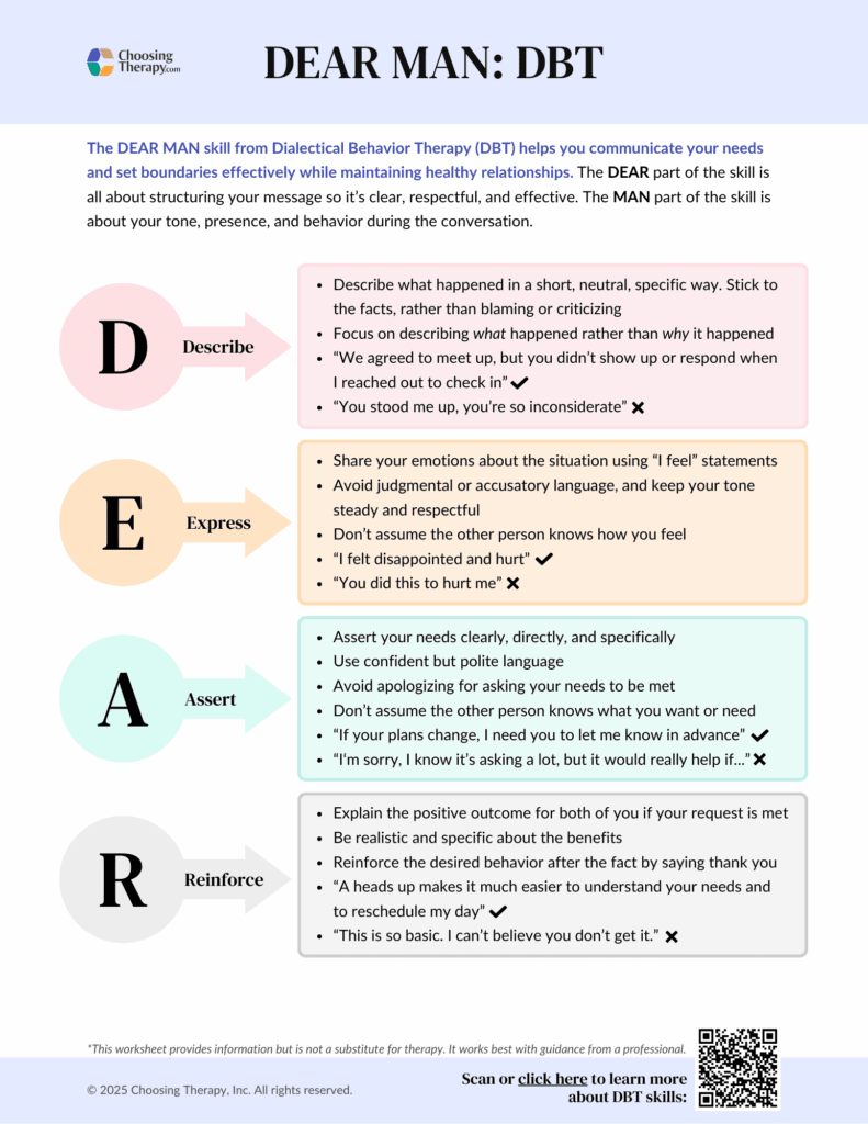 Free DBT DEAR MAN Worksheet (Printable PDF) | ChoosingTherapy.com