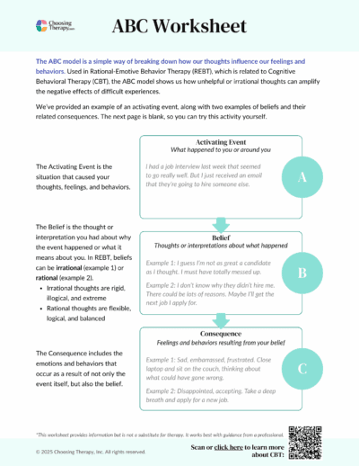 Free CBT ABC Model Worksheet (Printable PDF) | ChoosingTherapy.com